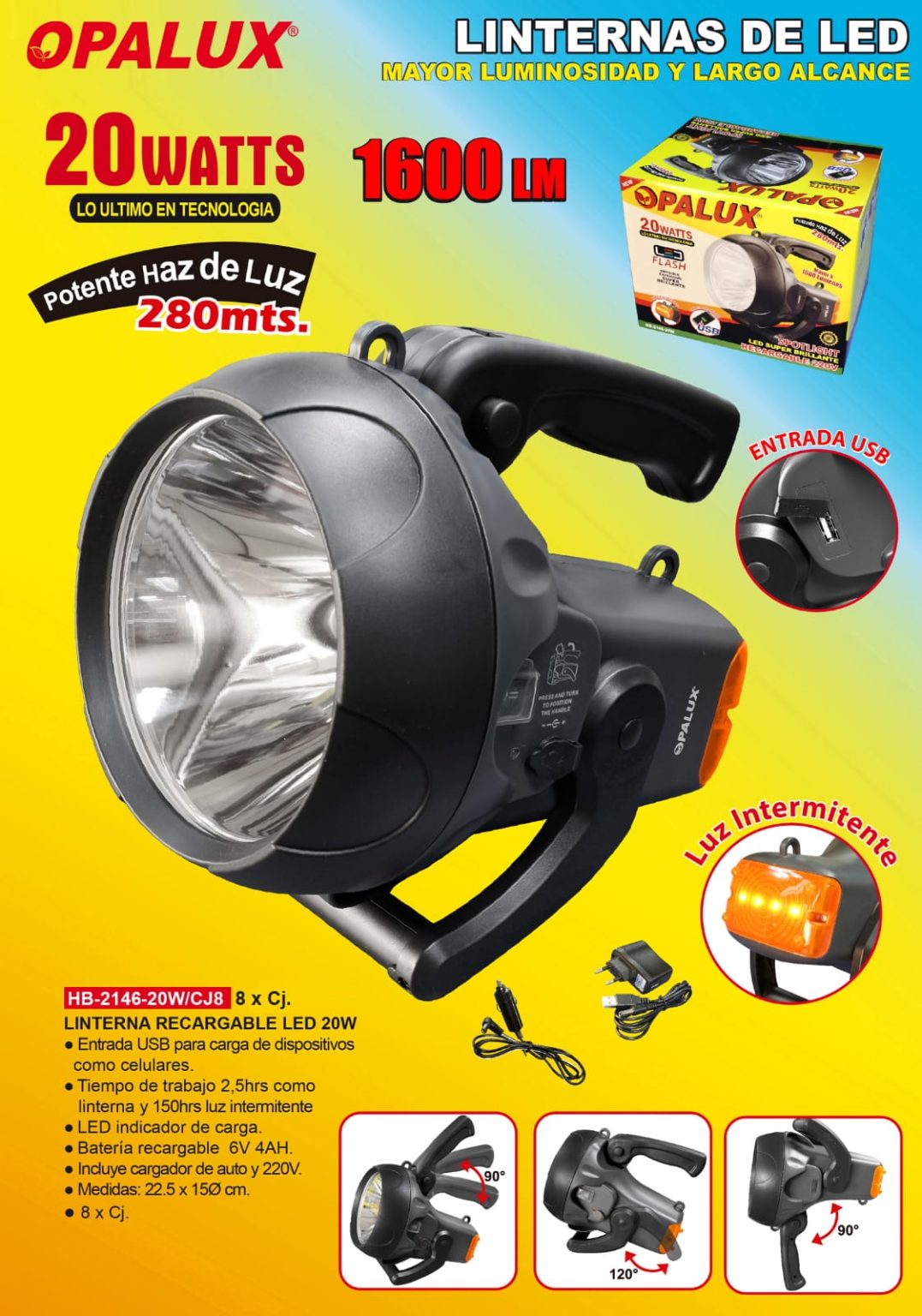 LINTERNA "OPALUX" LED 20W INTERMITENTE RECARGABLE 220V - ELECTRO ...